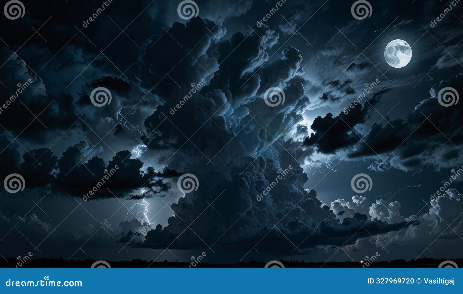 Dramatic Night Sky with Clouds and Lightning Stock Illustration ...