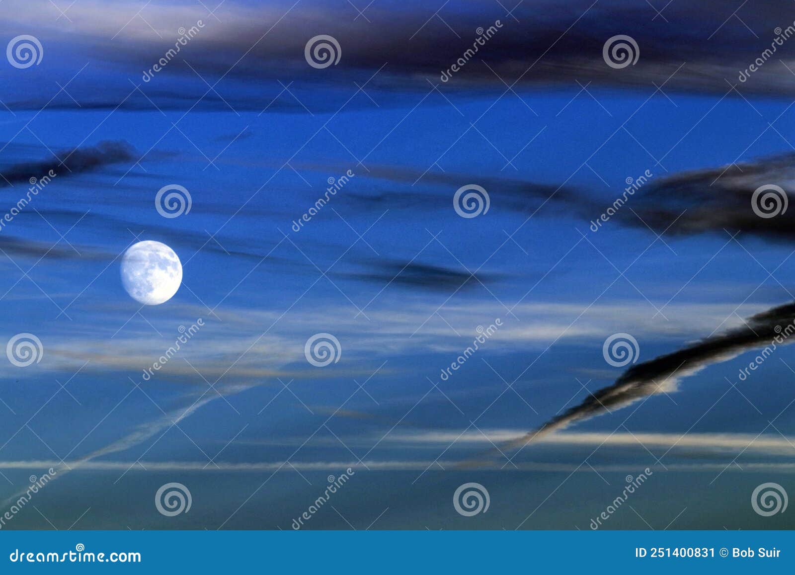 Dramatic Nighttime Ocean Scene With Beautiful Full Blue Moon In Lahaina ...