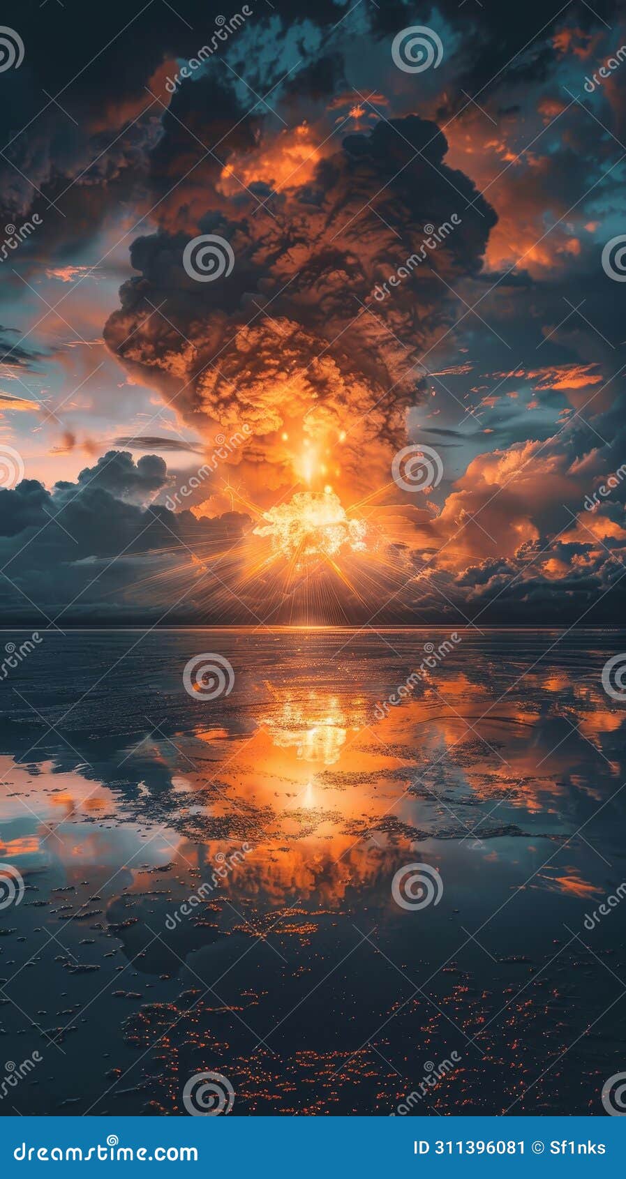 A Dramatic Nuclear Explosion Illuminates a Dark, Cloudy Sky Over a ...