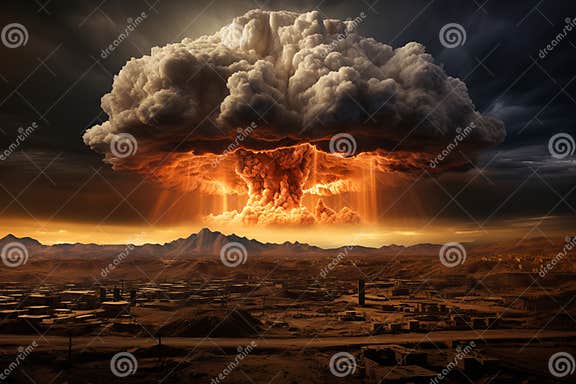 A Dramatic Nuclear Explosion Illuminates a Desolate Landscape at Dusk ...