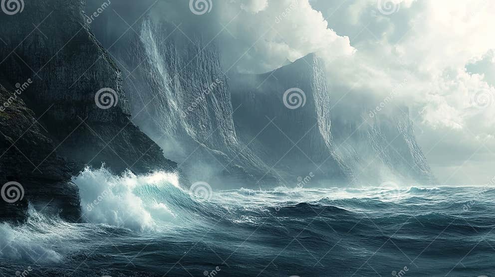 A Dramatic Ocean Cliffside with Waves Crashing Below. Picture Stock ...
