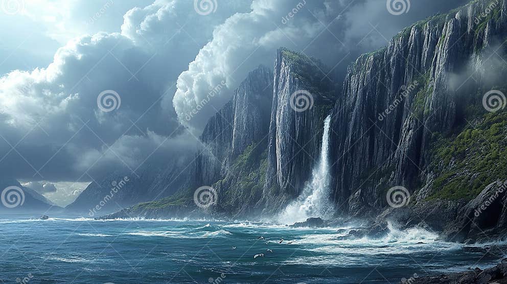 A Dramatic Ocean Cliffside with Waves Crashing Below. Picture Stock ...