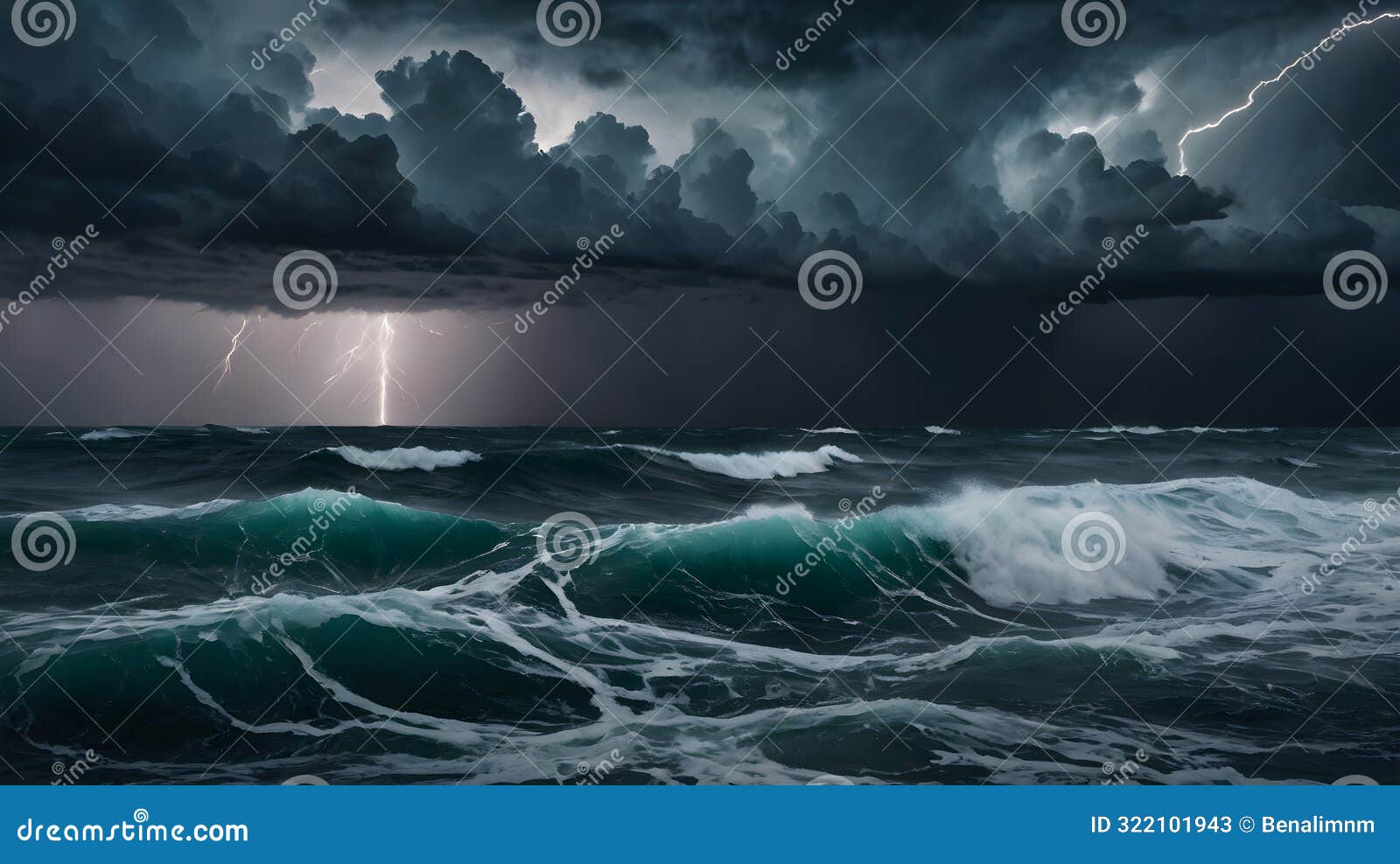 Ocean Thunderstorm With Lightning And Turbulent Waves Stock Image ...