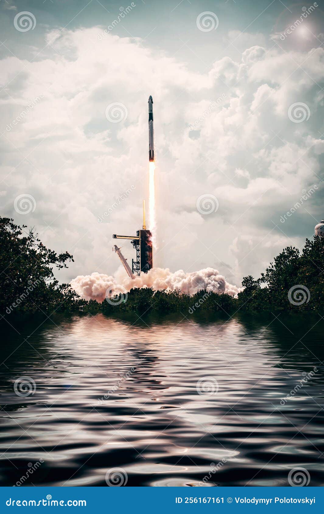 Dramatic Ocean View with Rocket on the Platform.the Elements of this ...