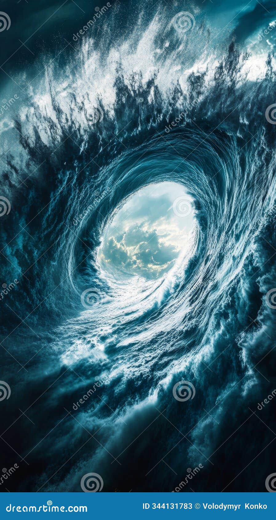 Dramatic Ocean Wave with Open Sky in Center, Powerful Nature and Energy ...