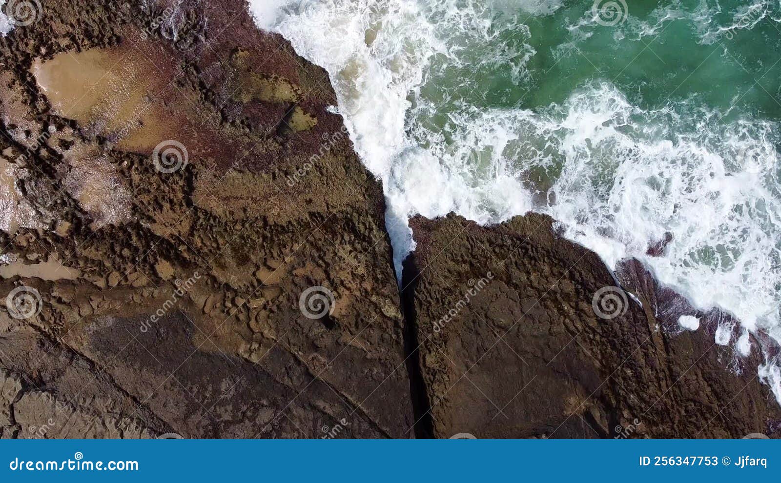 Dramatic Ocean Waves Breaking on Cliff Rocks Shot Top Down Drone Angle ...
