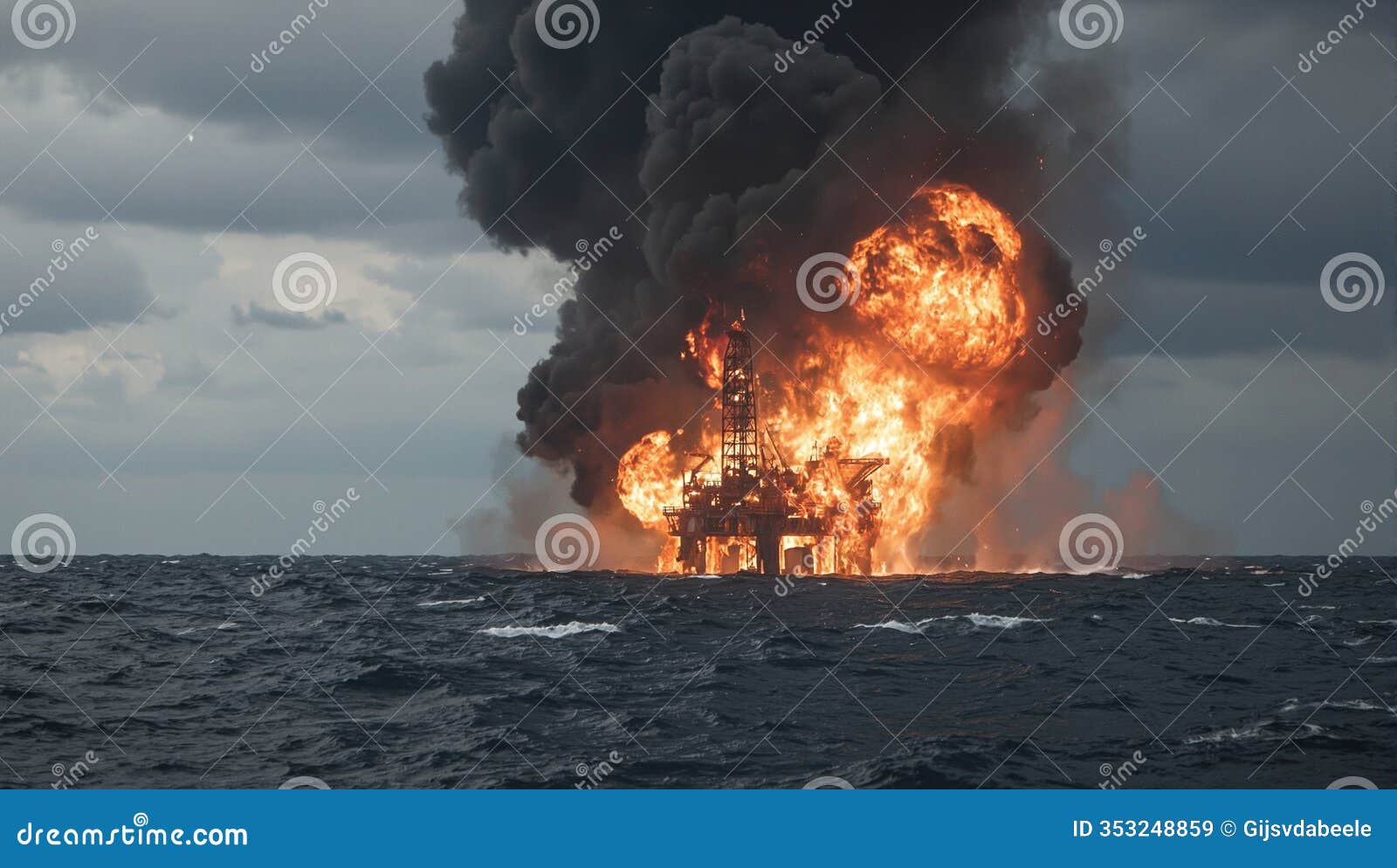 Dramatic Offshore Oil Rig Explosion during Storm at Sea Stock ...