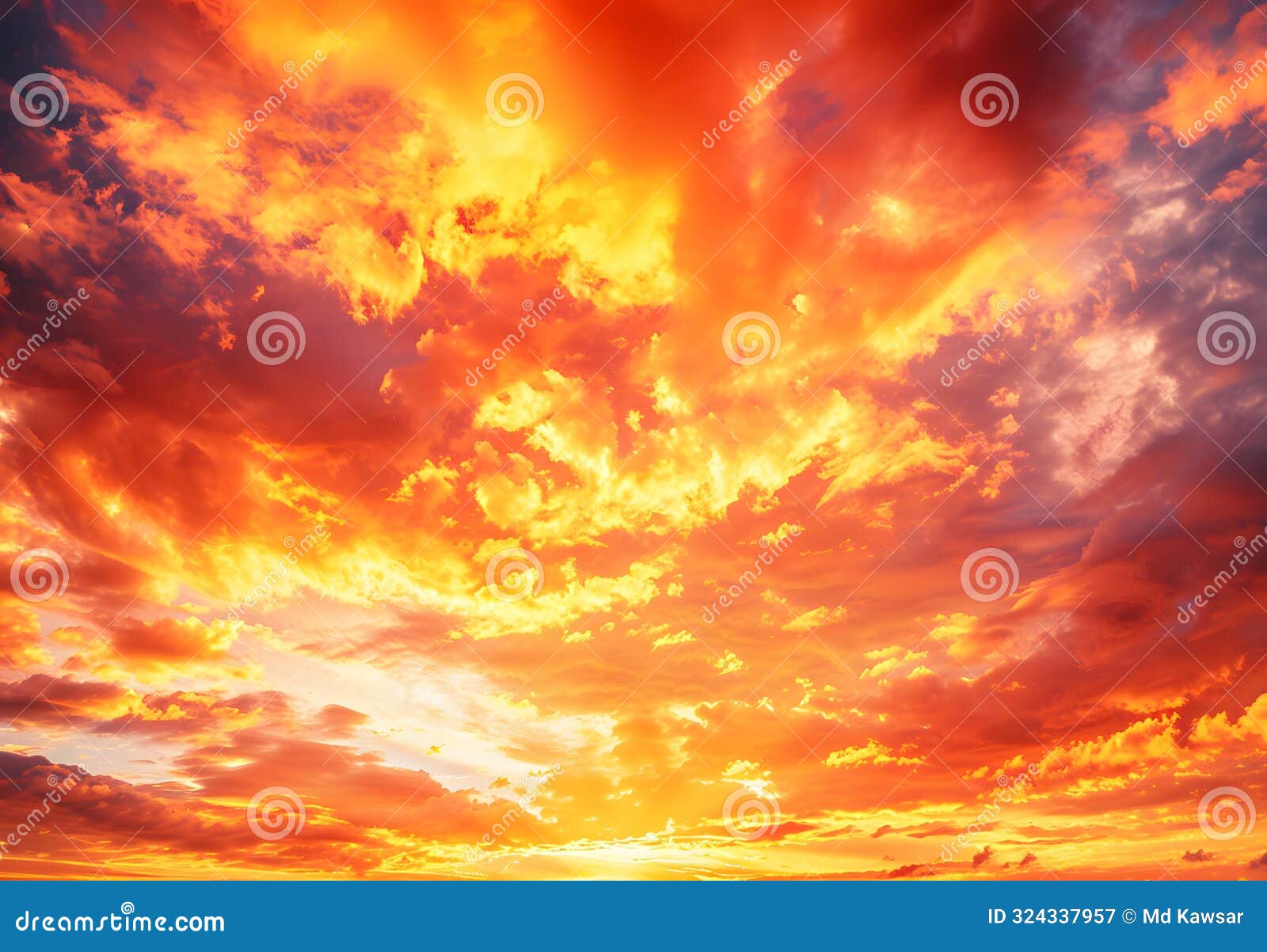Dramatic Orange and Yellow Sunset Sky with Puffy Clouds Stock ...