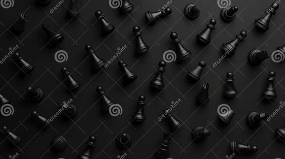 Dramatic Overhead View of Black Chess Pieces on Dark Background Stock ...
