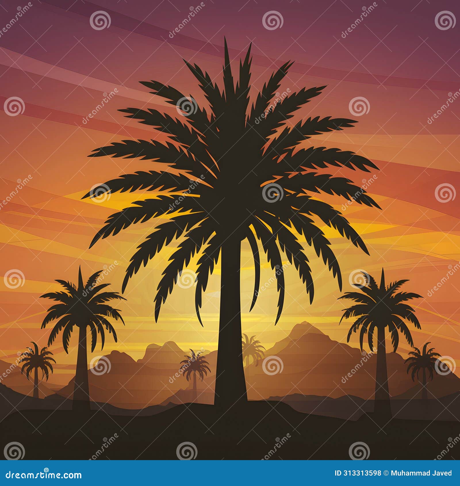 Dramatic Palm Tree Silhouette Against Desert Sunset Backdrop Stock ...
