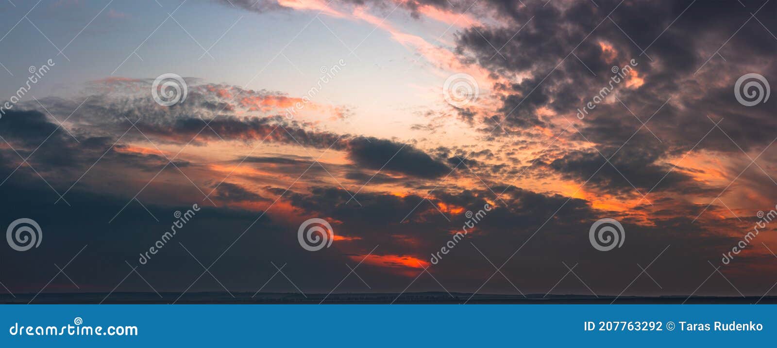 Dramatic Panorama of Bright Saturated Sunset with Many Dark Clouds ...