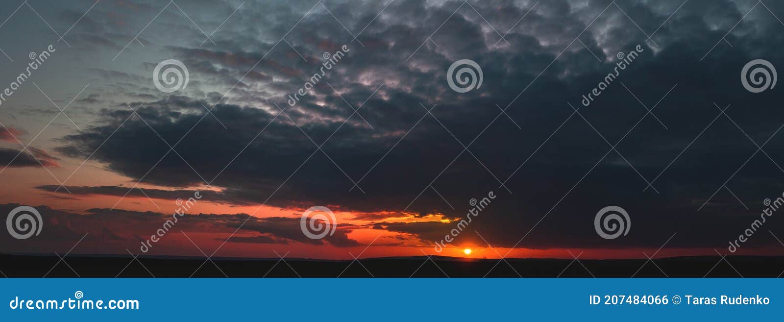 Dramatic Panorama of Bright Saturated Sunset with Many Dark Clouds ...