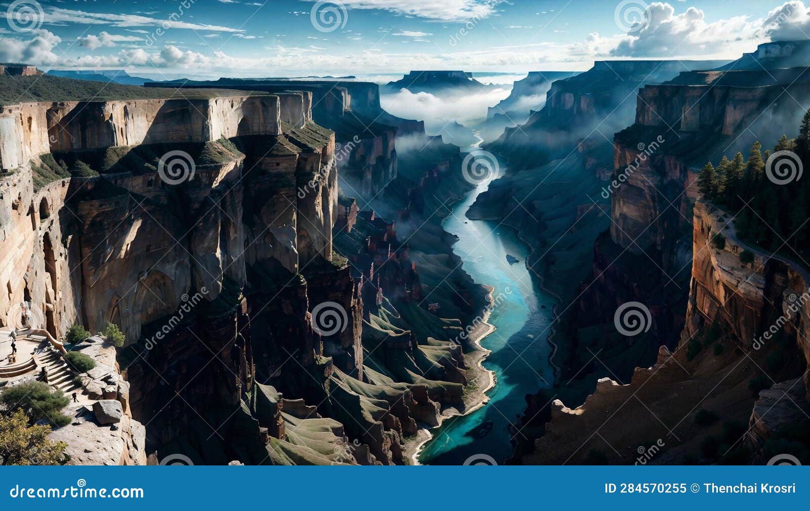 The Dramatic Panorama of a Vast Canyon Ravine Stock Illustration ...