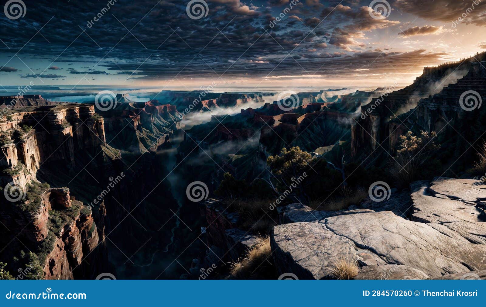 The Dramatic Panorama of a Vast Canyon Ravine Stock Illustration ...