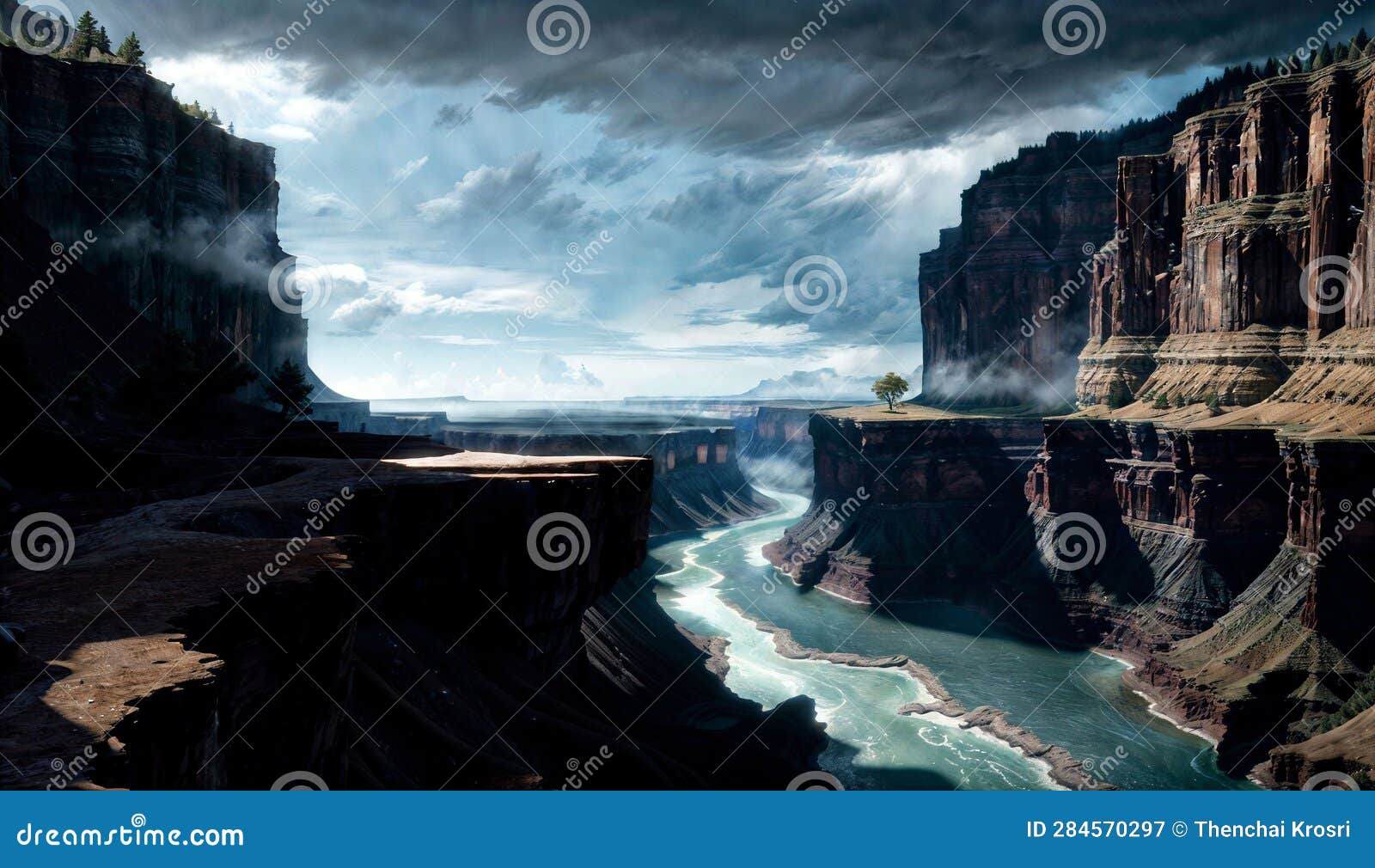 The Dramatic Panorama of a Vast Canyon Ravine Stock Illustration ...