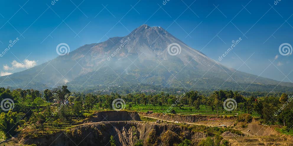 Panoramic View of Merapi Volcano in the Morning Stock Image - Image of ...