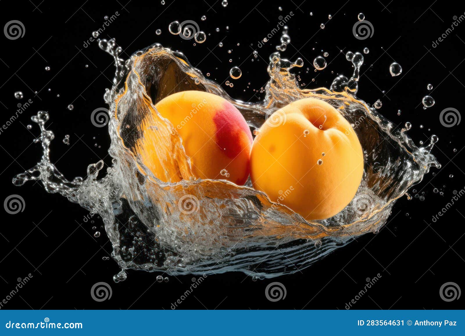 Dramatic Peach Splash: Peach on a Dark Background with Water Splash ...