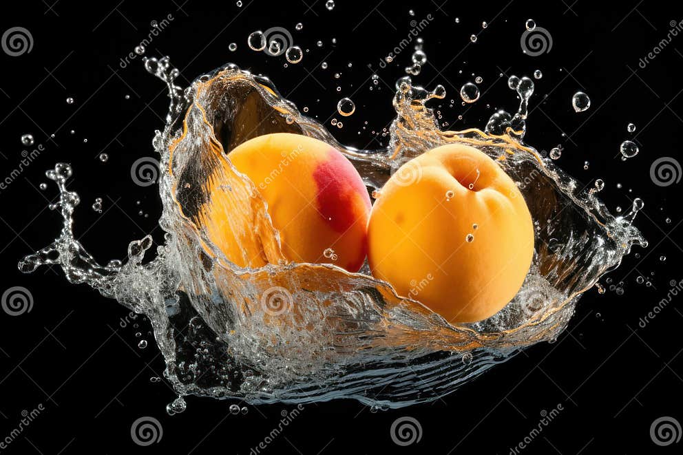 Dramatic Peach Splash: Peach on a Dark Background with Water Splash ...