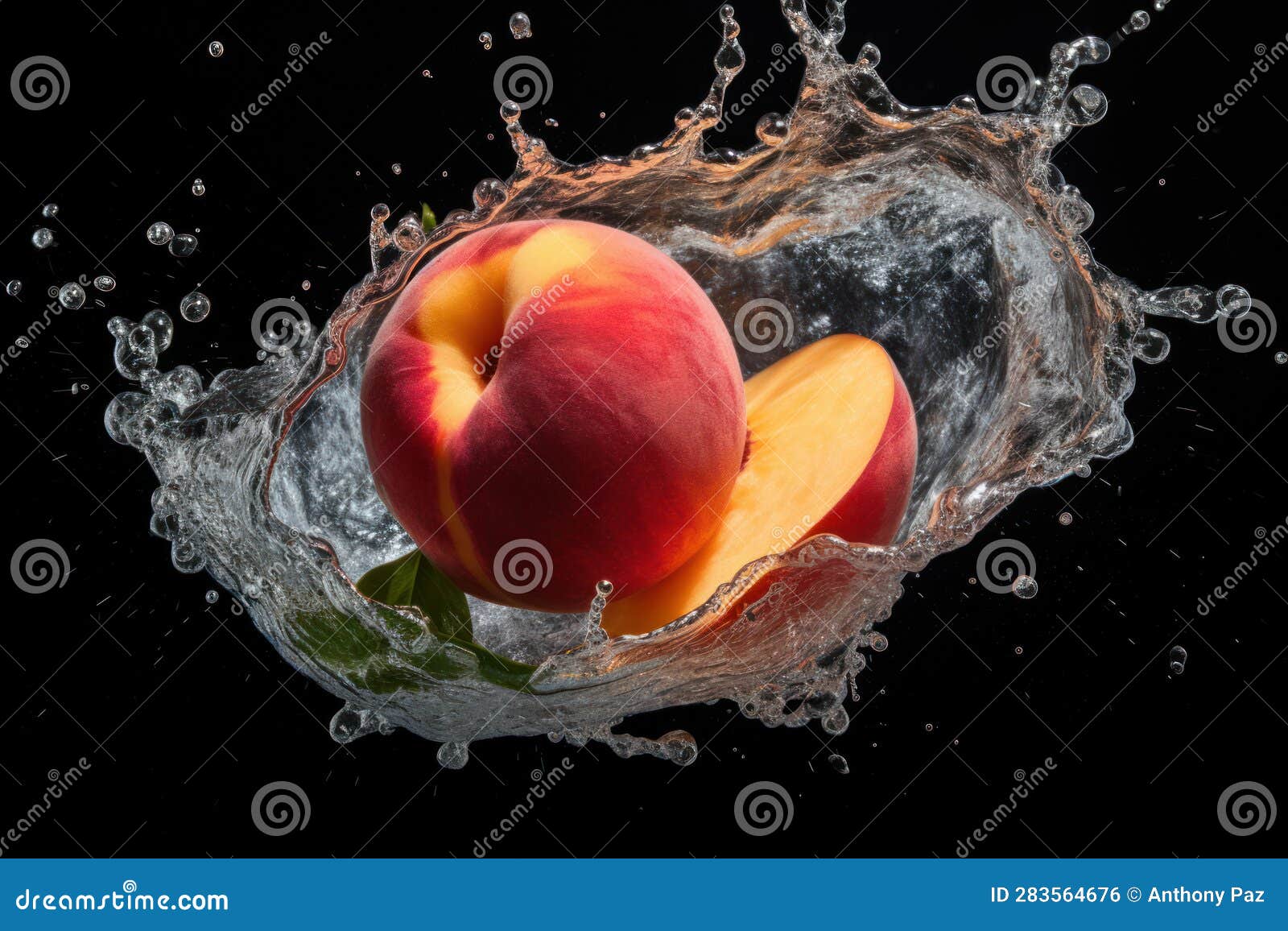 Dramatic Peach Splash: Peach on a Dark Background with Water Splash ...