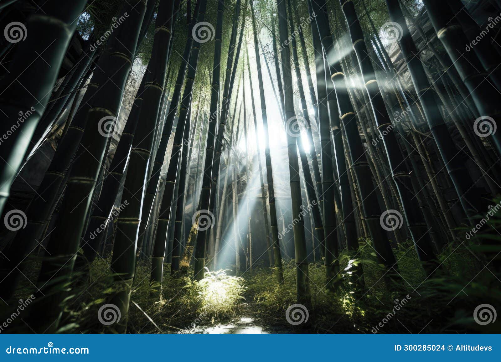 Dramatic Perspective Shot from the Base of Tall Bamboo Stalks Stock ...