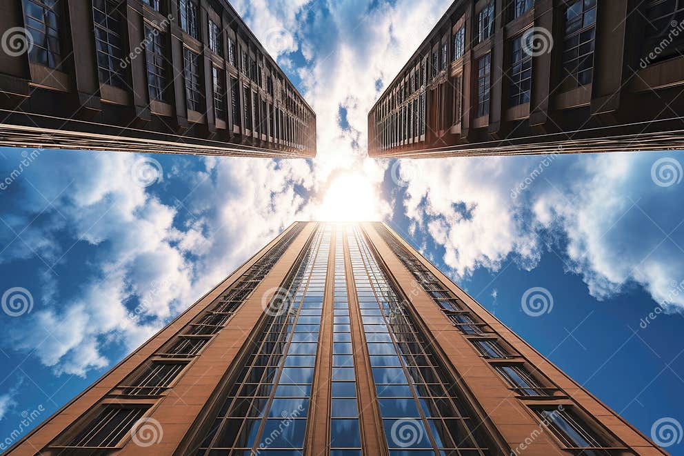 Dramatic Perspective of a Towering Urban Skyscraper Stock Illustration ...