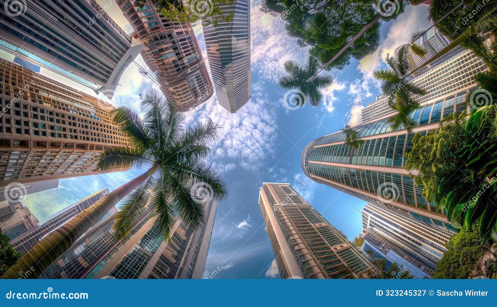 Skyward Bound: Skyscrapers through a Fish-Eye Lens Stock Image - Image ...