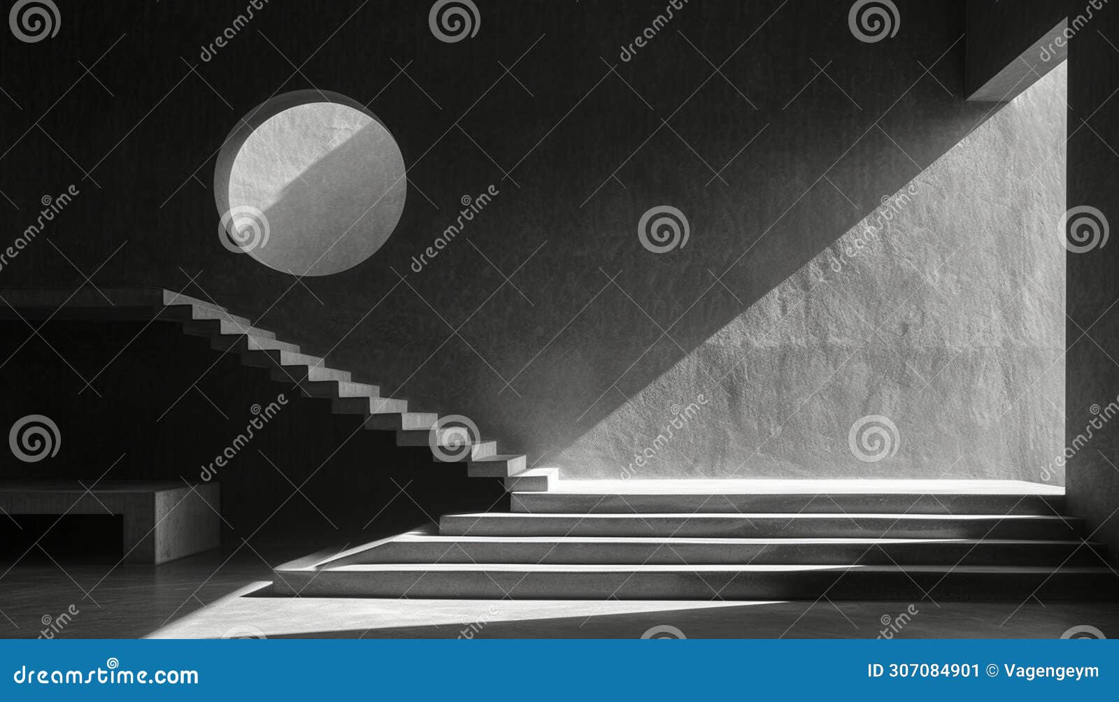 Dramatic Play of Light and Shadow on a Minimalist Staircase with a ...