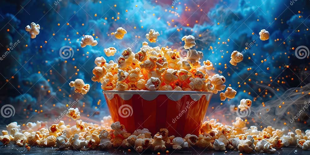 Dramatic Popcorn Explosion with Smoke Stock Image - Image of playful ...