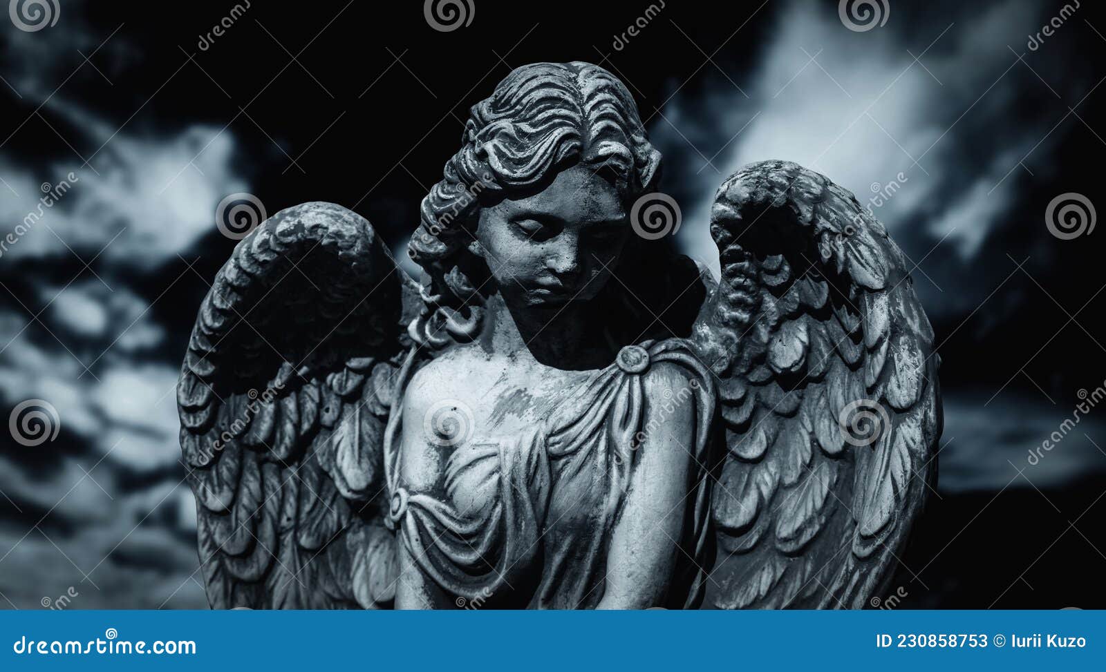 Dramatic Portrait of Angel. Fragment of an Ancient Statue Stock Image ...