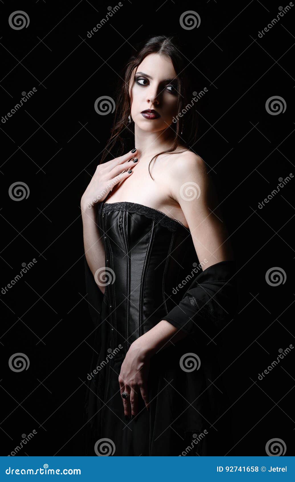 Dramatic Portrait of Beautiful Sad Goth Woman among the Dark Stock ...