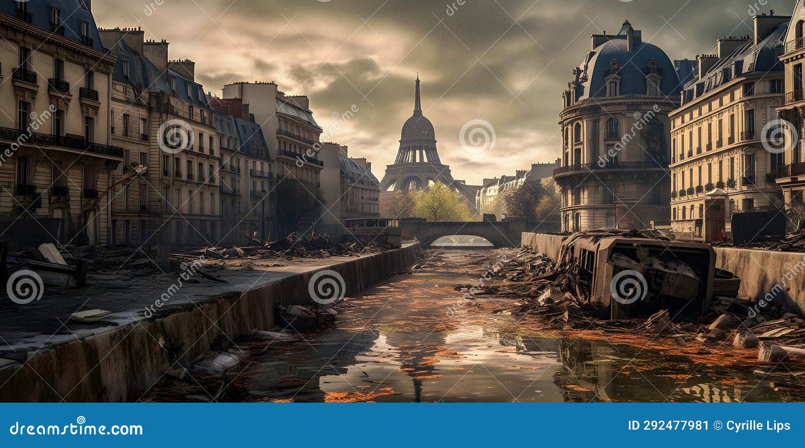 Dramatic Post-Apocalyptic Paris of the Future. Generative AI Stock ...
