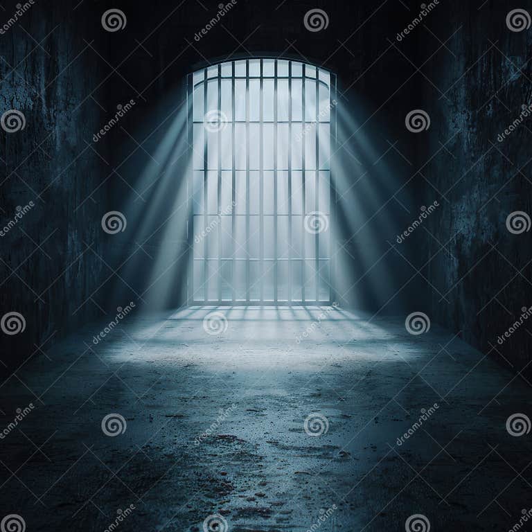 Dramatic Prison Cell with Light Shining through Bars Stock Illustration ...