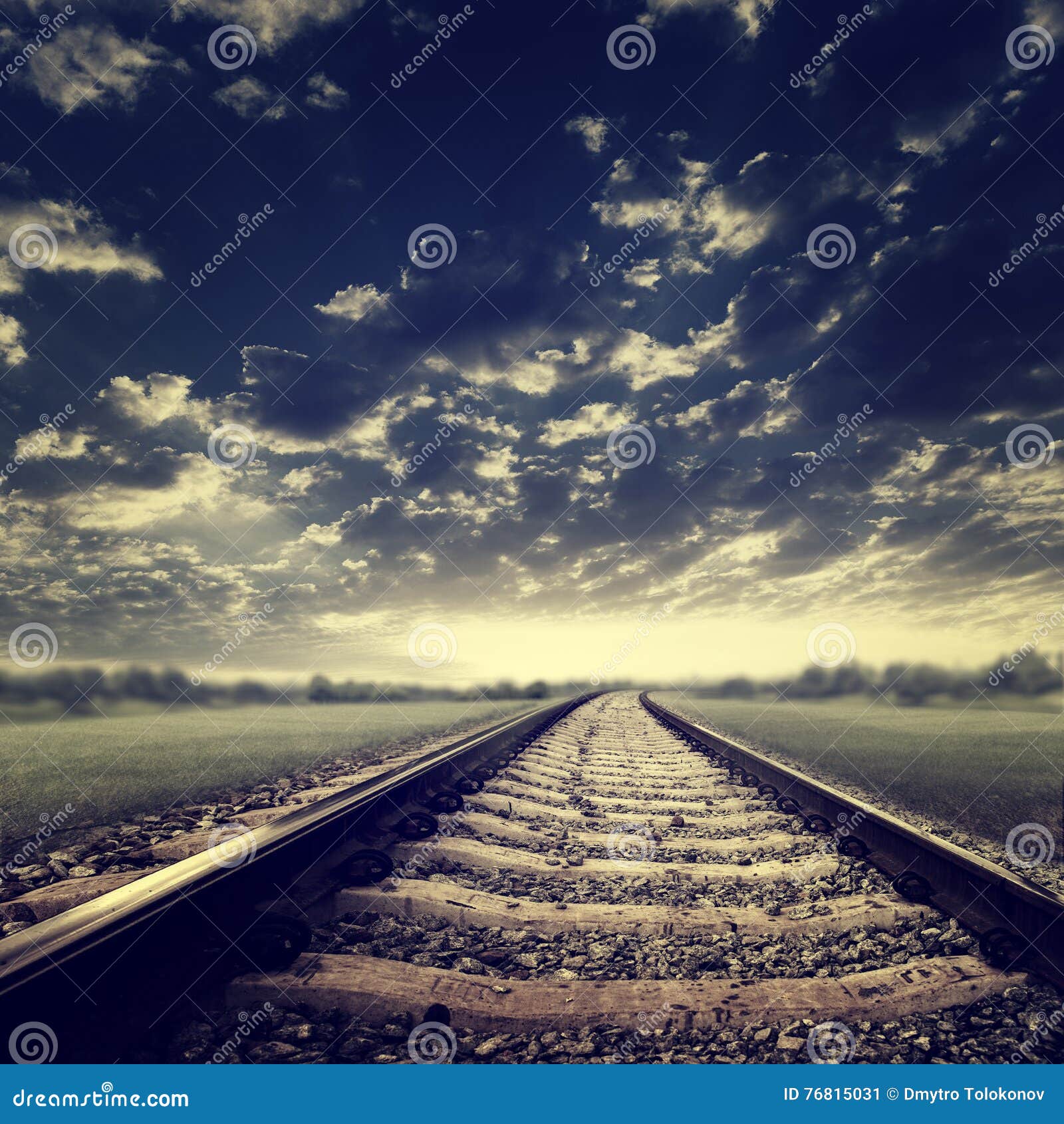 Dramatic railroad. stock image. Image of evening, landscape - 76815031
