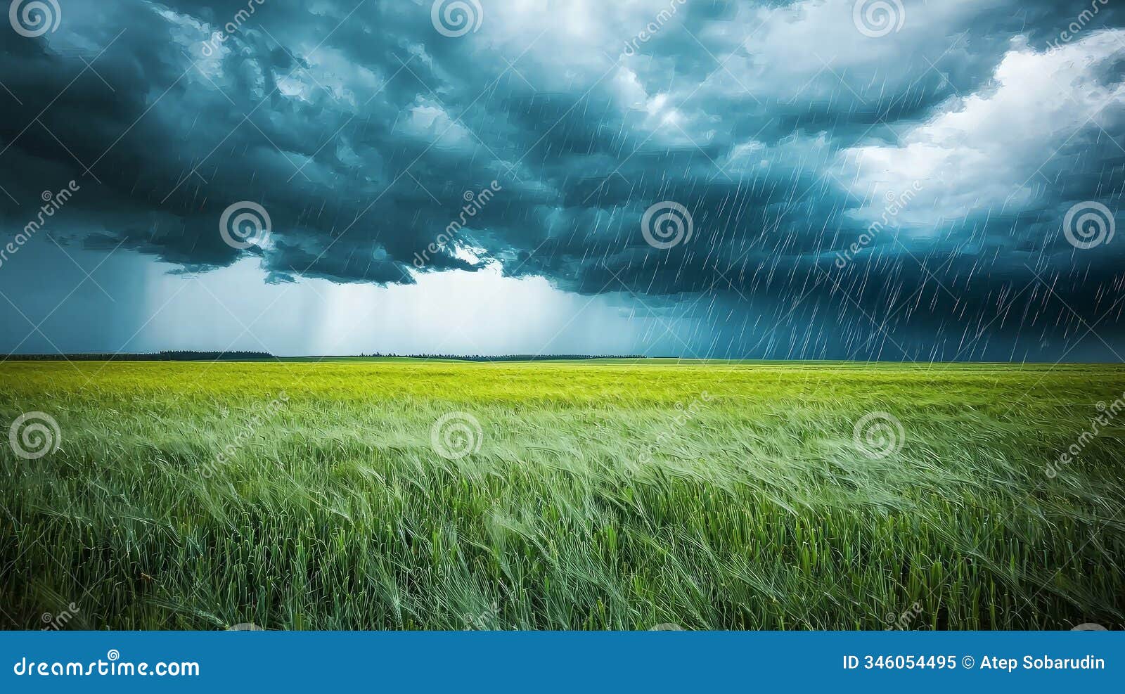Dramatic Rain Storm Over Green Field Stock Image - Image of tempest ...