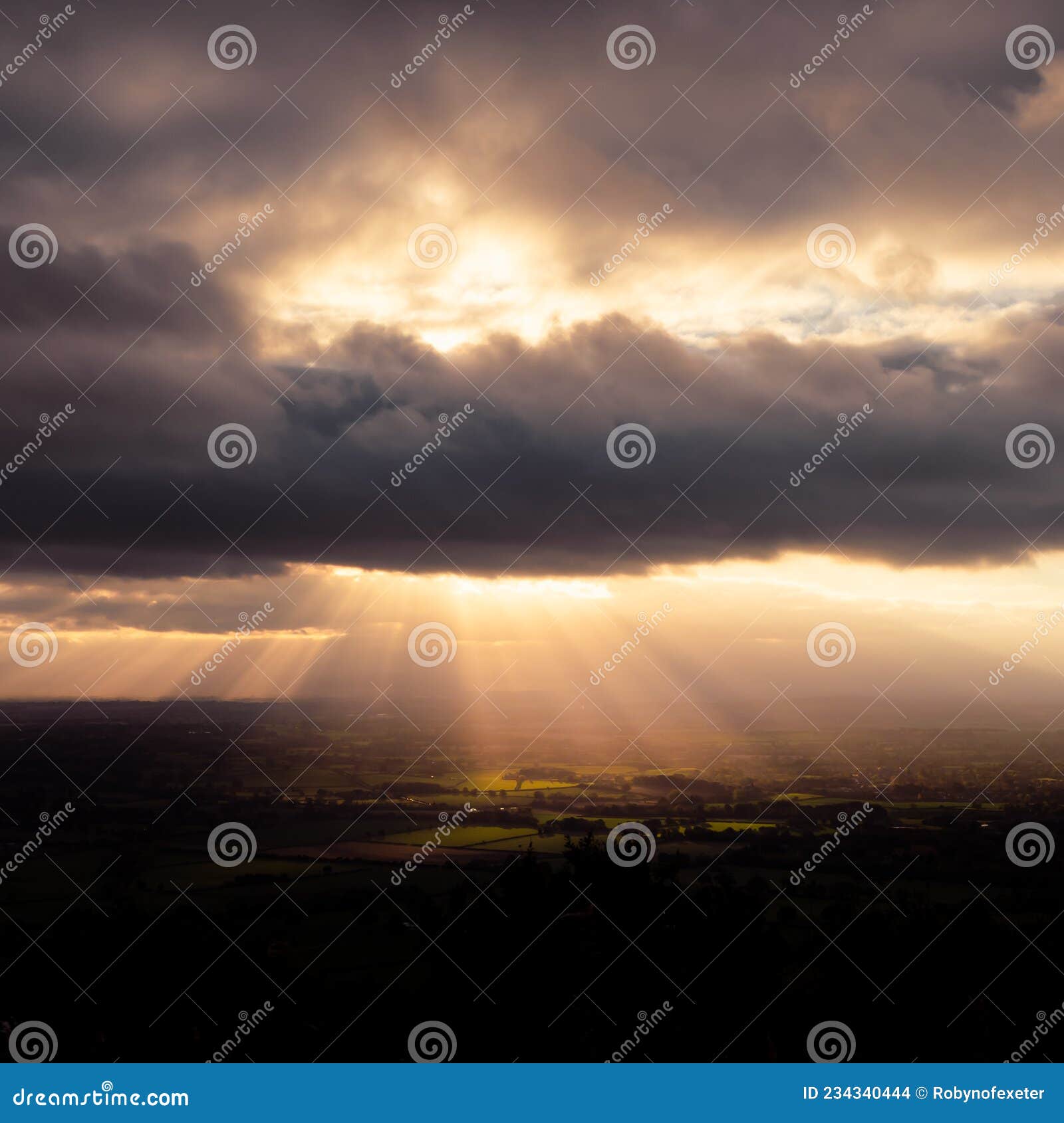 Dramatic Sun Rays Hitting The Sea Off The Coast Of Thailand. Hills Of ...