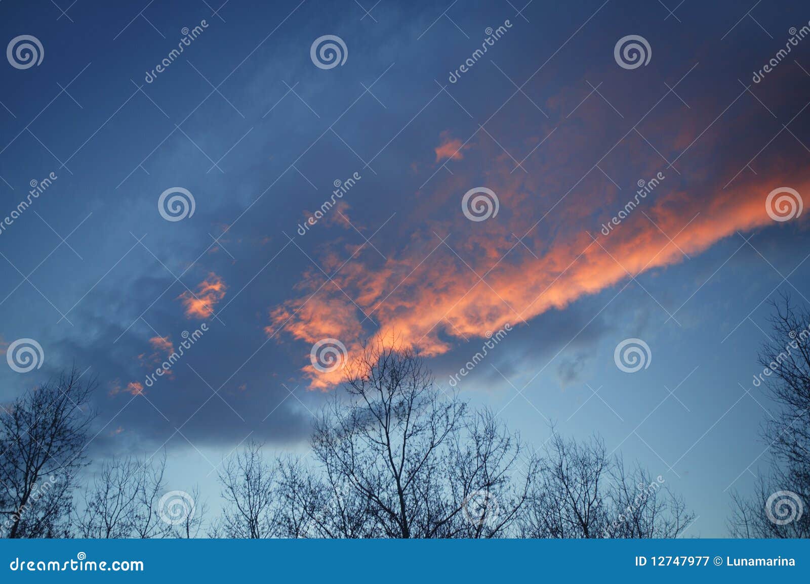 Dramatic Red Blue Sky on Sunset Evening Stock Image - Image of front ...