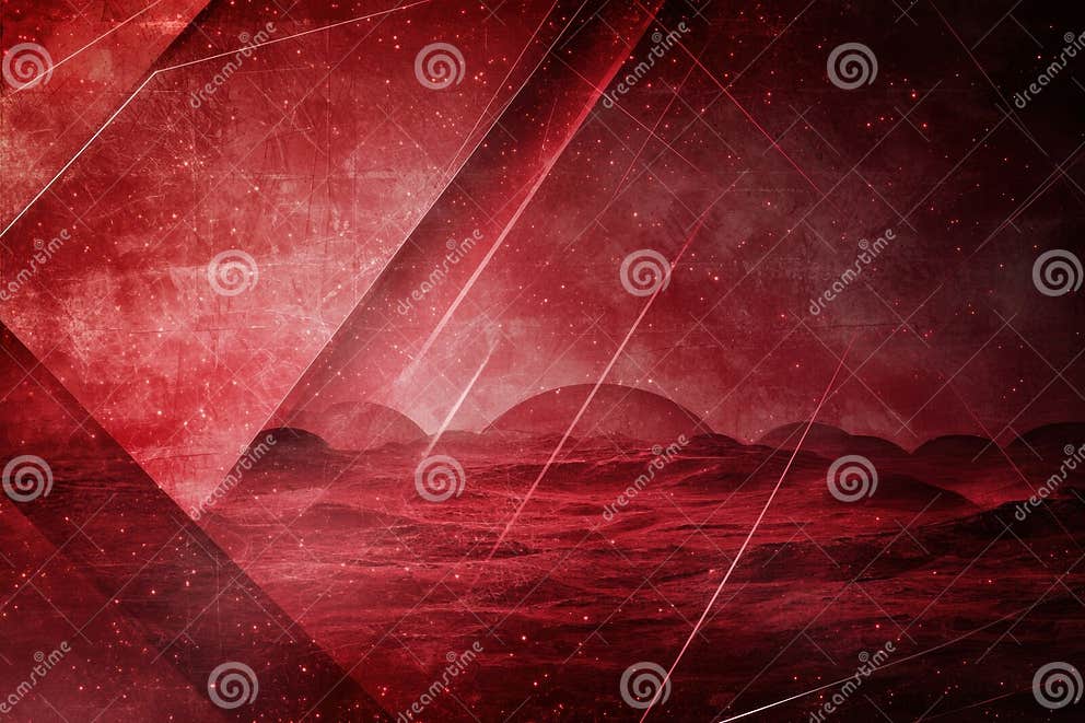 Dramatic Red Cosmic Landscape with Mountains and Stars Stock ...