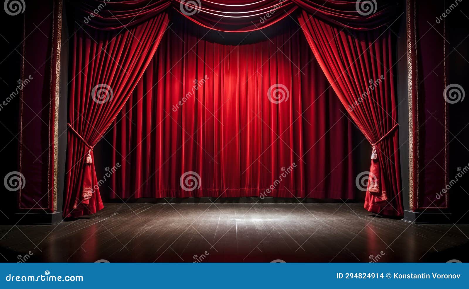 Dramatic Red Curtains on Stage, Awaiting Presentation Event. Copy Space ...