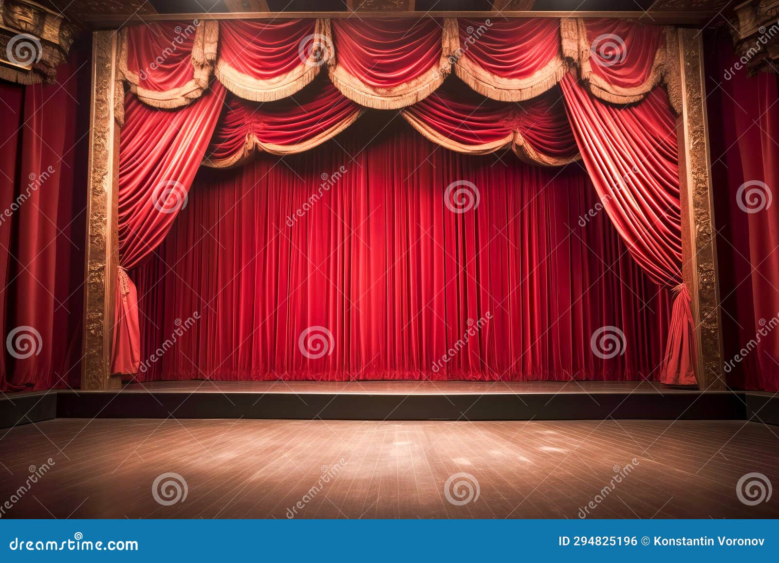 Dramatic Red Curtains on Stage, Awaiting Presentation Event. Copy Space ...