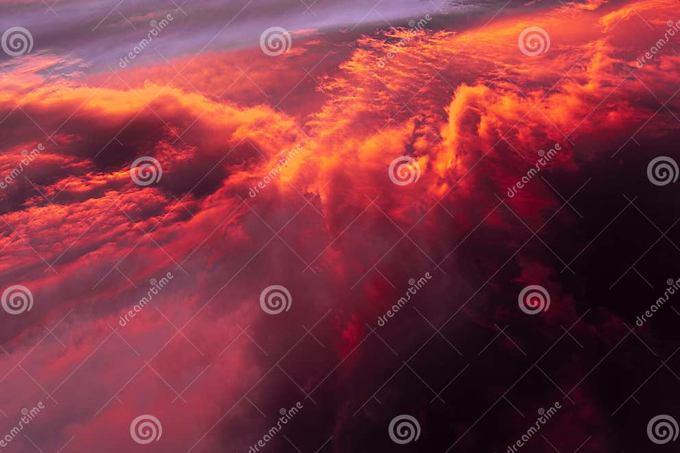 Dramatic Red Sky Seen from the Window of an Airplane, Creating a ...