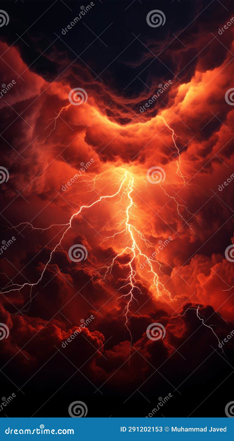 Dramatic Red Storm Sky Engulfed in Electrifying Apocalyptic Lightning ...