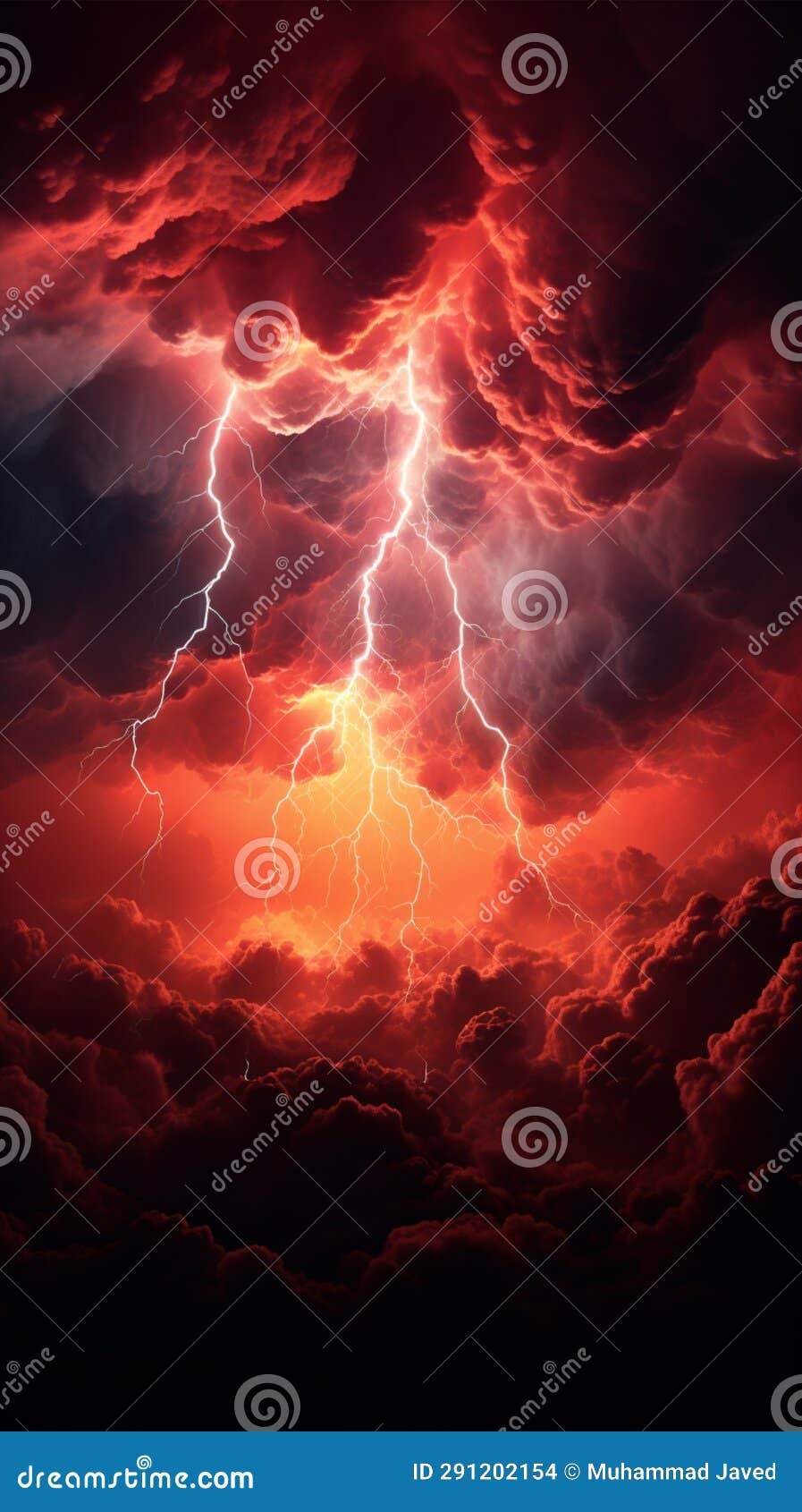 Dramatic Red Storm Sky Engulfed in Electrifying Apocalyptic Lightning ...