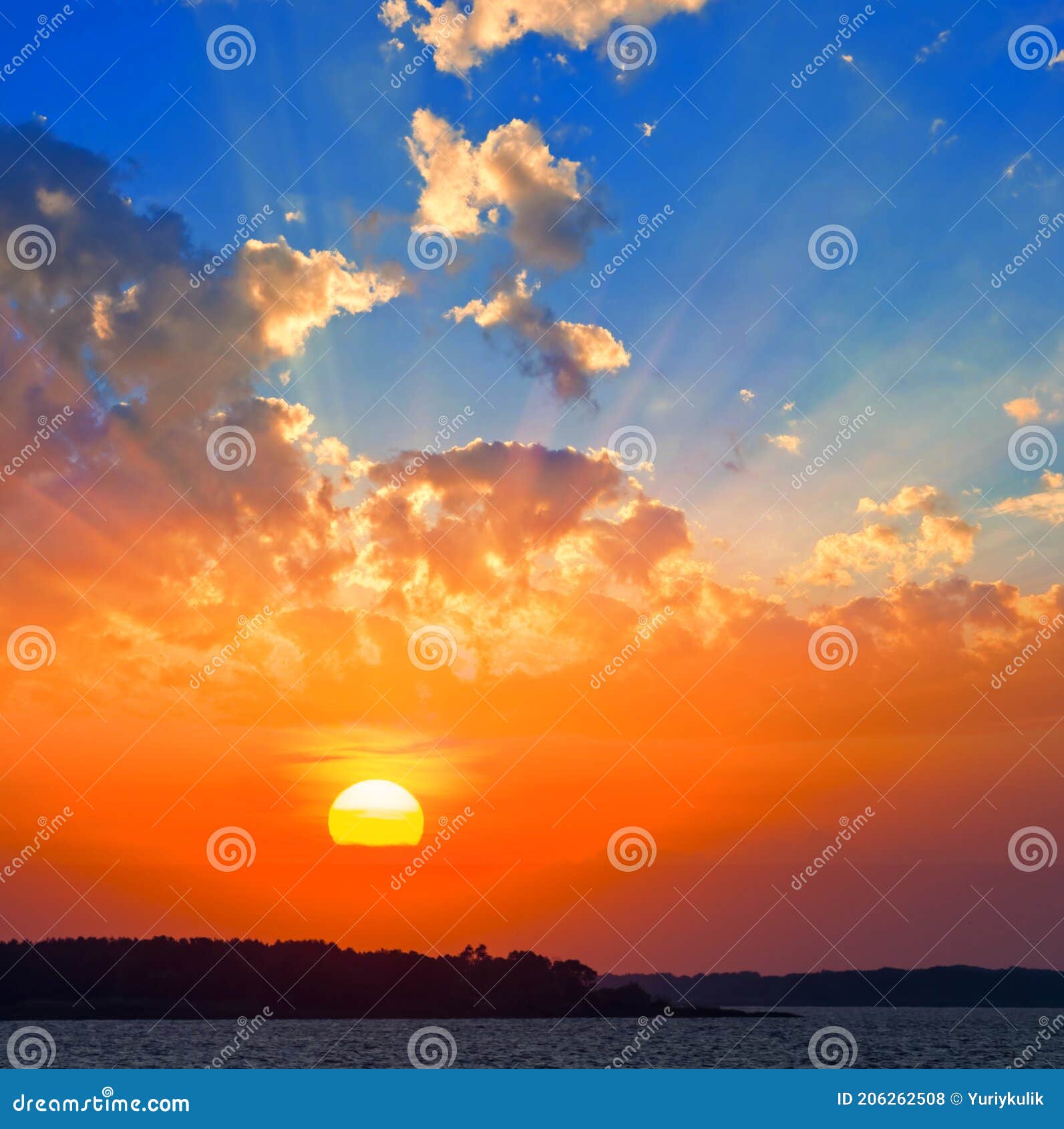 Dramatic Red Sunset Over the Quiet Lake Stock Photo - Image of ...