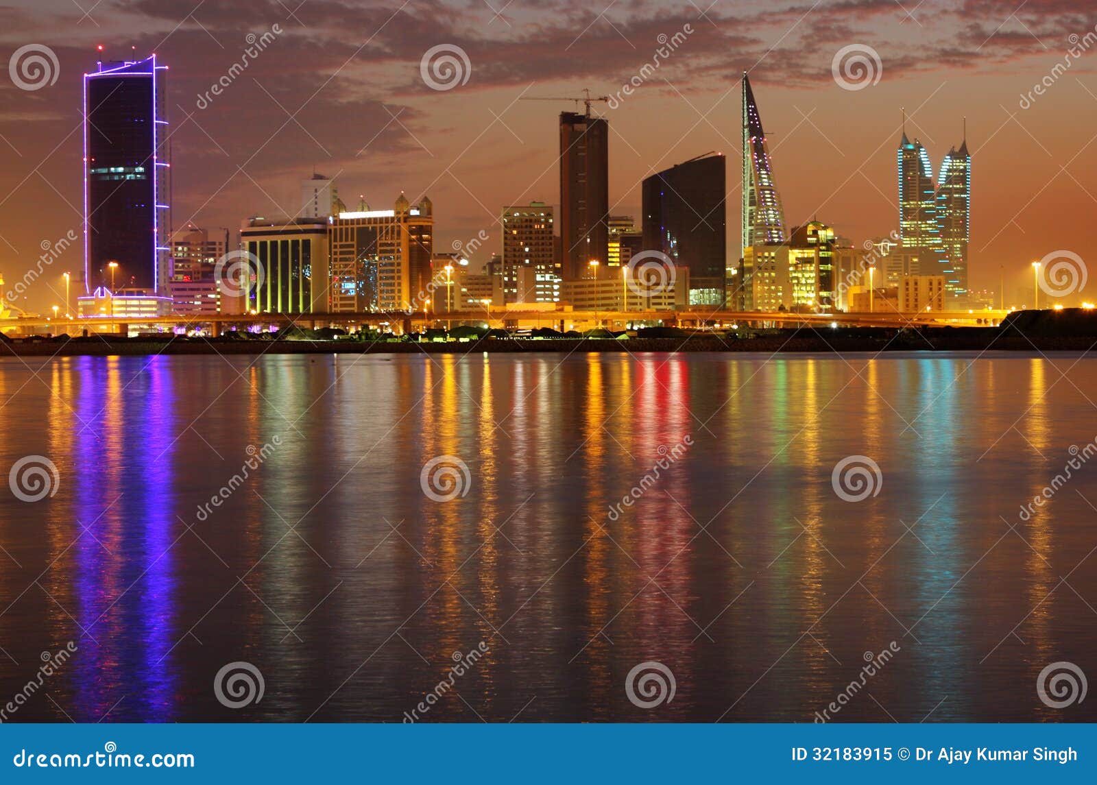 Dramatic Reflection of Light of Bahrain Higrise, H Stock Image - Image ...