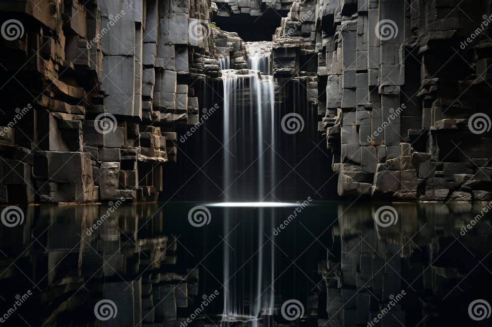 A Dramatic Reflection of a Waterfall Cascading into a Deep Pool Stock ...