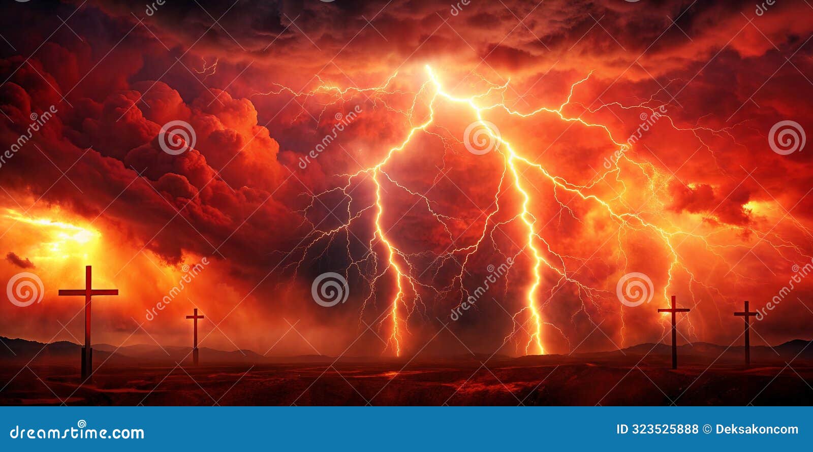 Dramatic Religious Background Hell Realm Bright Lightnings in Dark Red ...