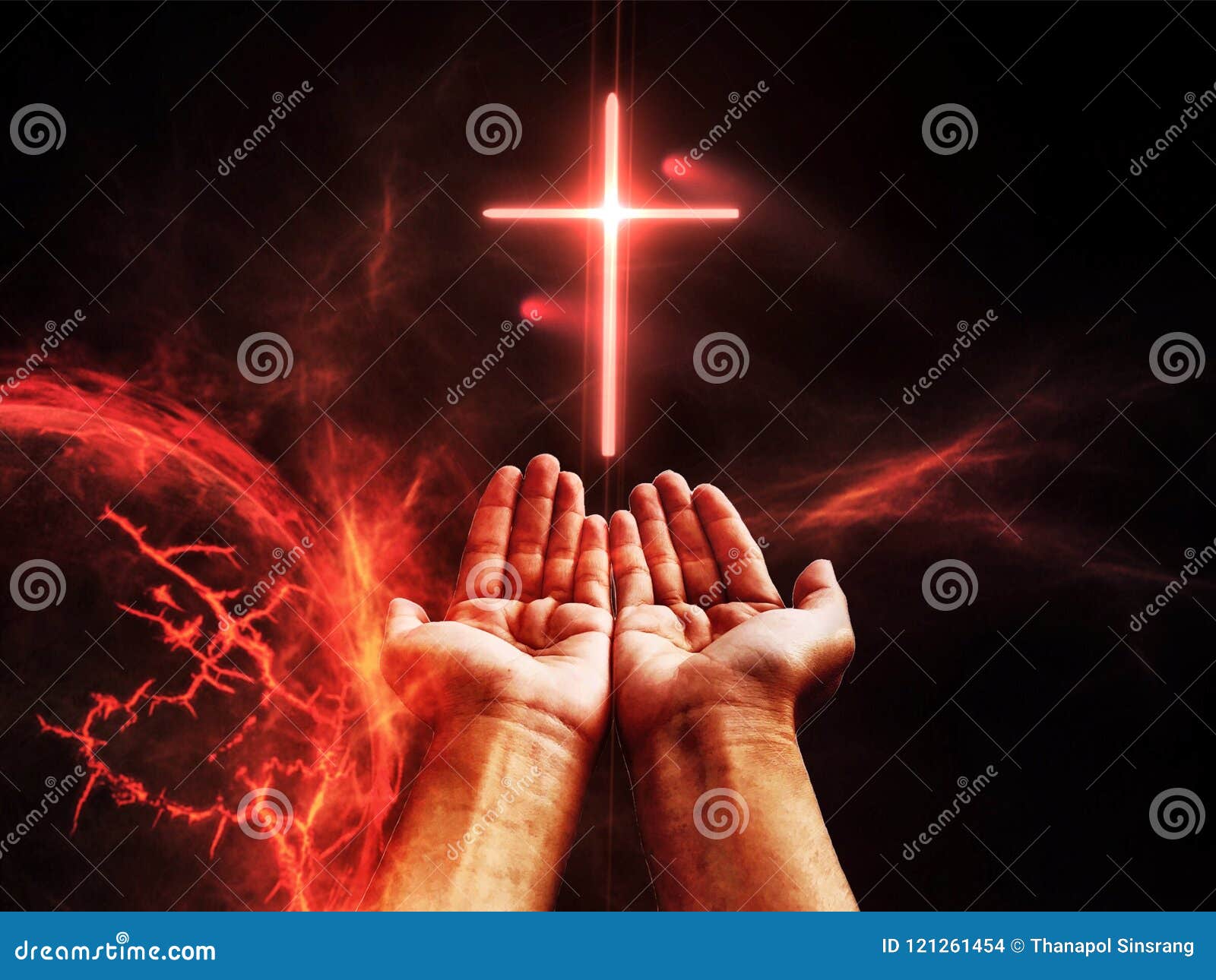 Dramatic Religious Background Hell Realm, Bright Lightnings in Dark Red ...