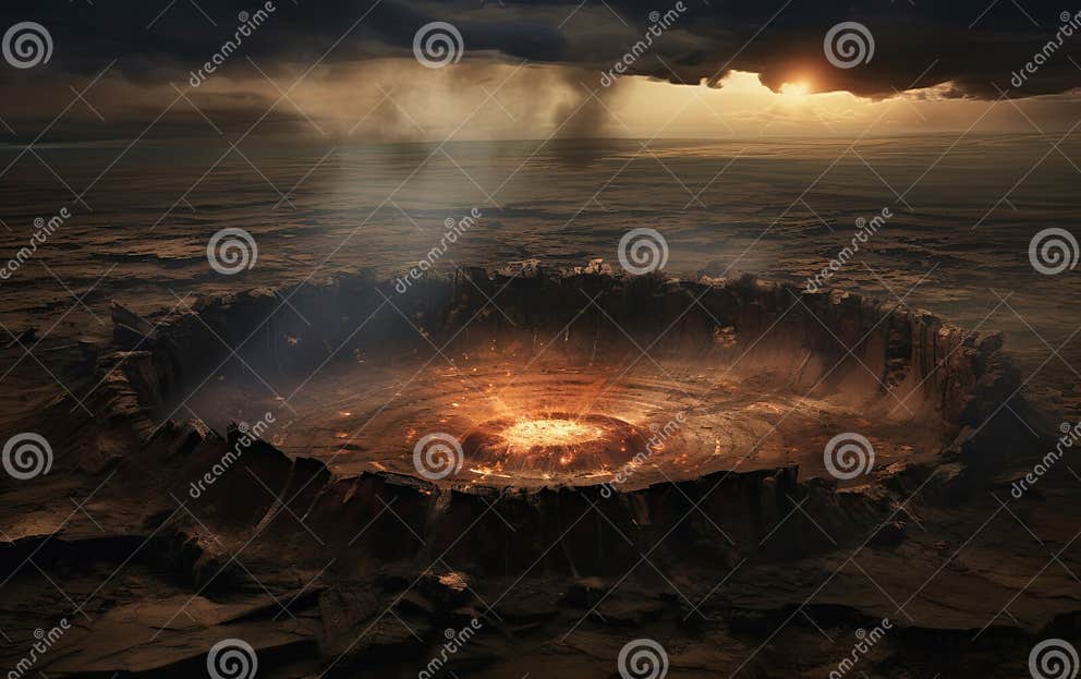 Dramatic Representation of a Crater Created after the Impact of a ...