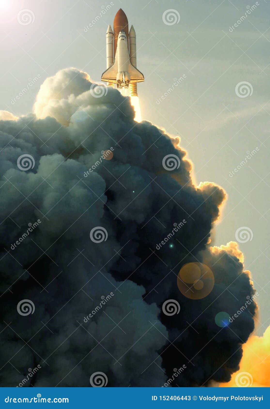 Dramatic Rocket Launch. Clouds, Smoke and Gas. Rocket Launch Platform ...