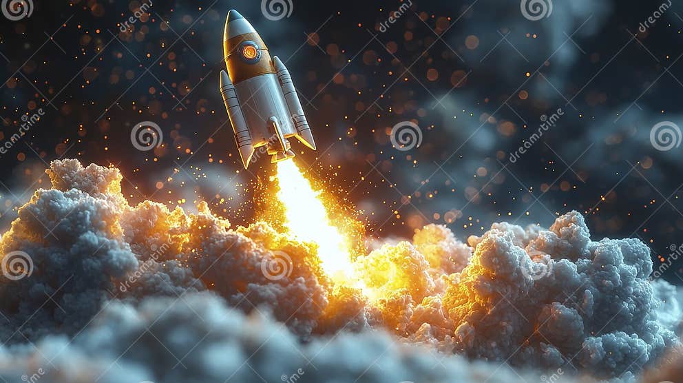 Dramatic Rocket Launching from Digital Device - Art Stock Illustration ...